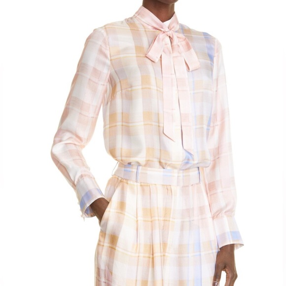 Zimmermann | Tops | Zimmermann Dancer Bow Checked Silk Blouse Small ...